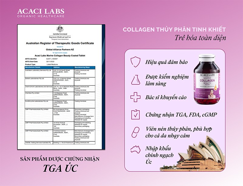 Khám phá công thức đạt chứng nhận TGA Úc từ collagen thủy phân Acaci Labs